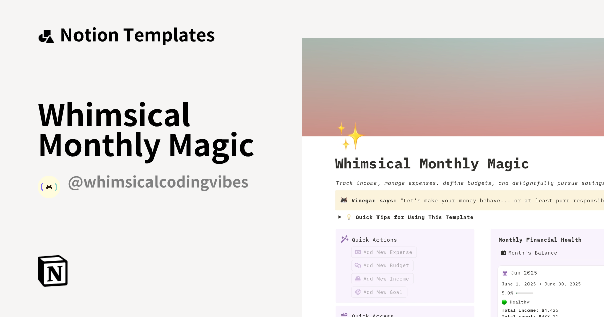 Whimsical Monthly Magic Template by Whimsical Coding Vibes | Notion Marketplace