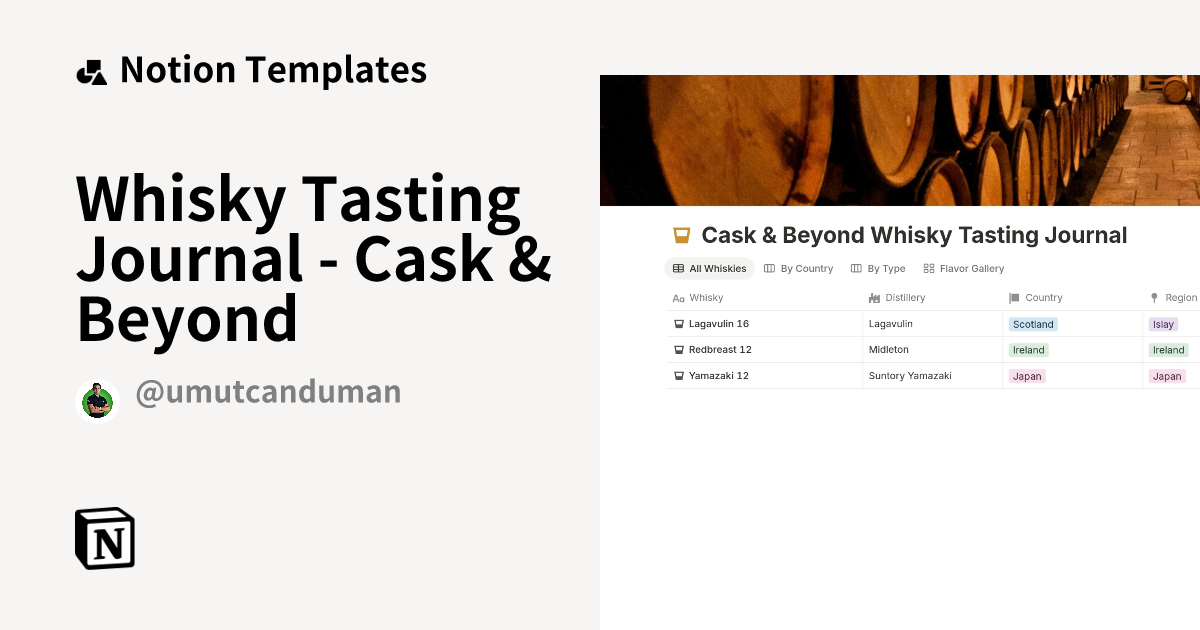 Whisky Tasting Journal - Cask & Beyond Template by Umutcan Duman | Notion Marketplace