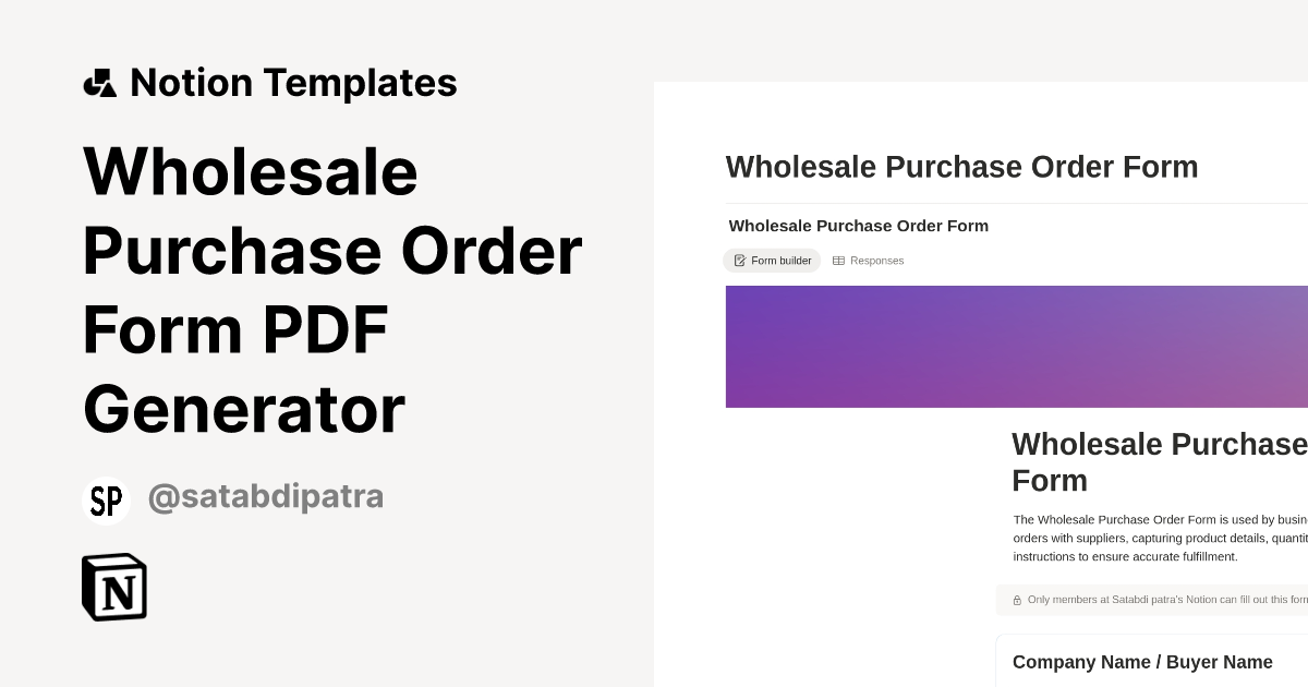 Wholesale Purchase Order Form PDF Generator Template by Satabdi Patra ...