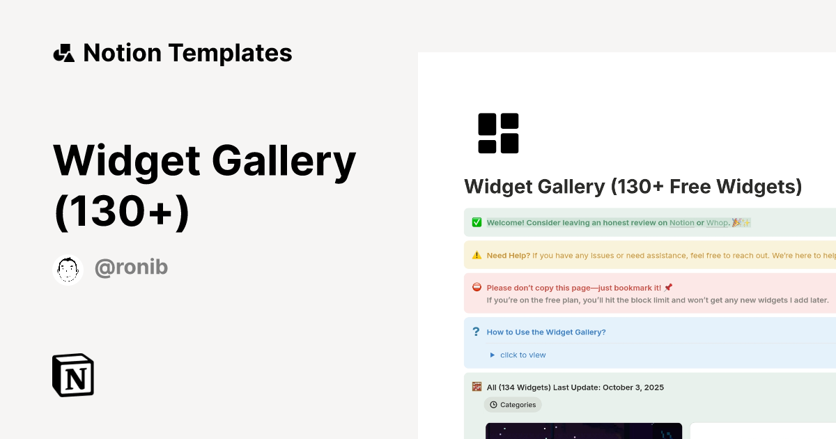 Widget Gallery Template by Roni B | Notion Marketplace
