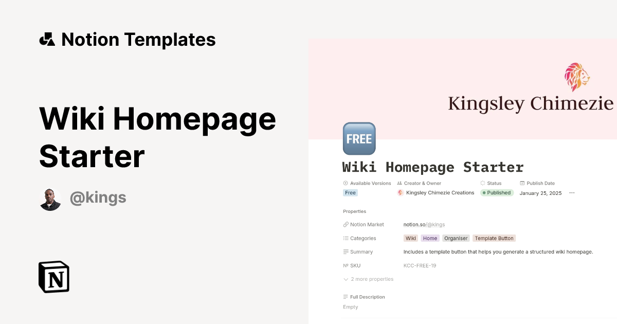Wiki Homepage Starter Template by Kingsley | Notion Marketplace