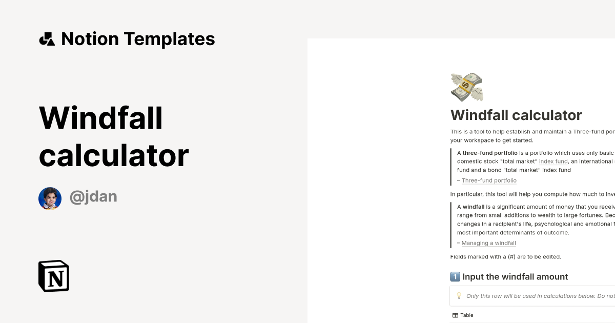 Windfall calculator Template | Notion Marketplace