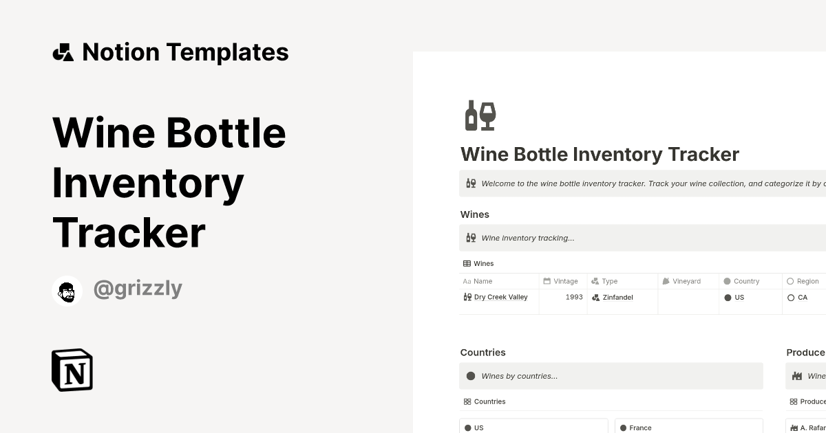 Wine Bottle Inventory Tracker Template by Notion Grizzly | Notion ...