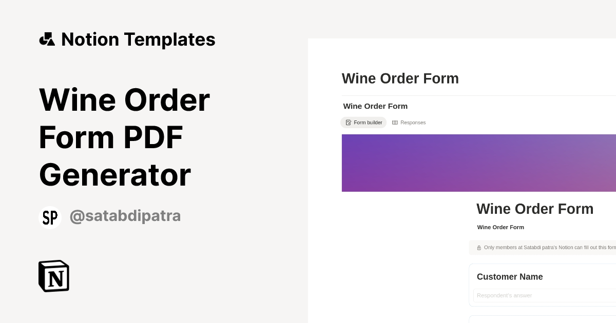 Wine Order Form PDF Generator Template by Satabdi Patra | Notion ...