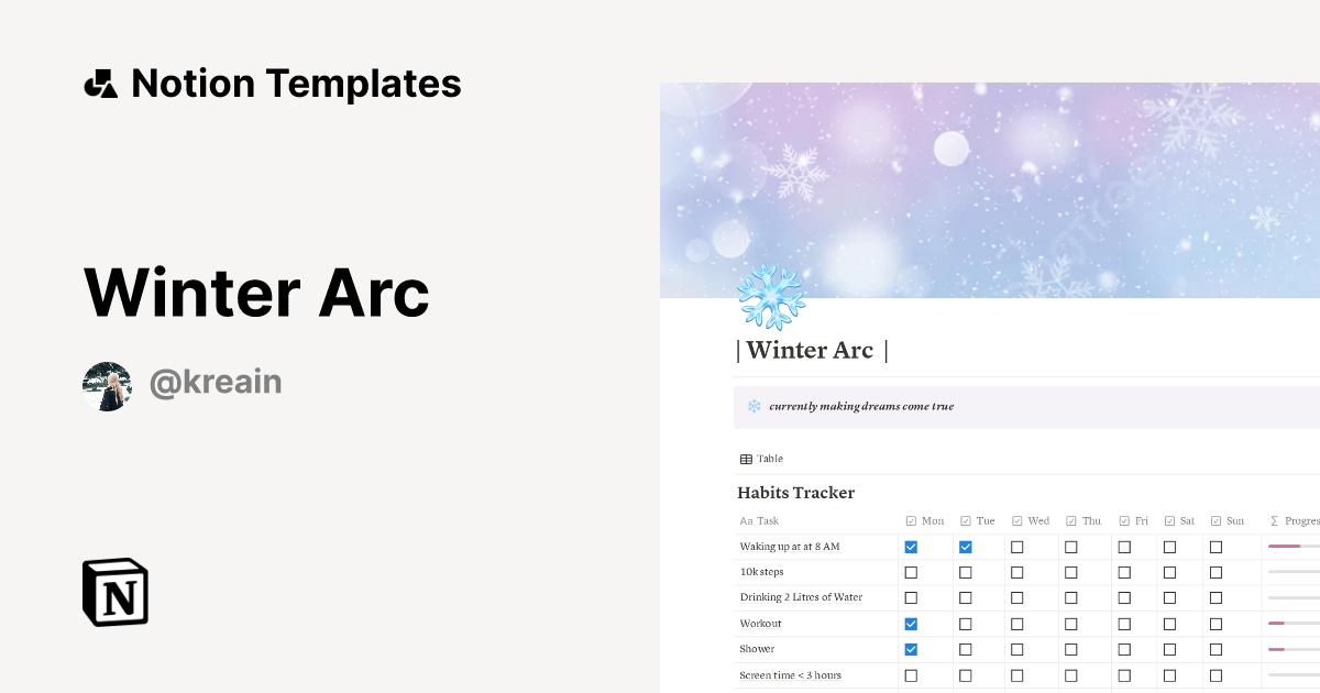 Winter Arc Template | Notion Marketplace