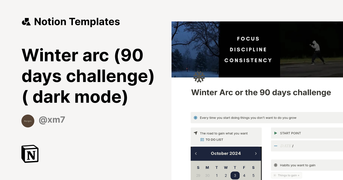 Winter arc (90 days challenge) ( dark mode) Template | Notion Marketplace