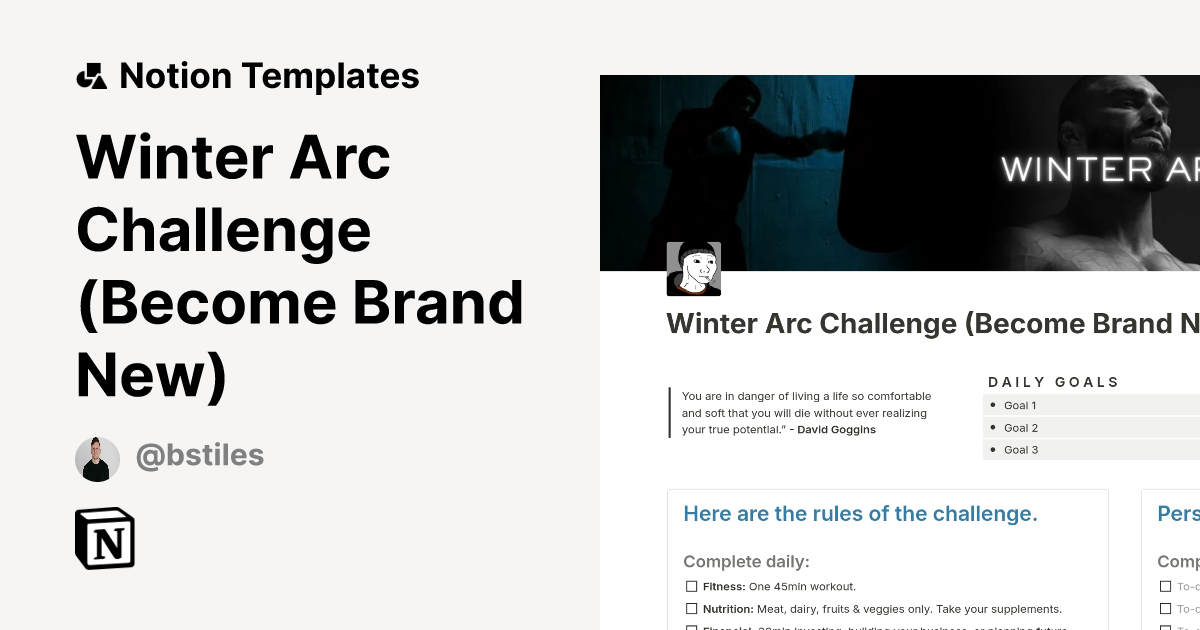 Winter Arc Challenge (Become Brand New) Template | Notion Marketplace