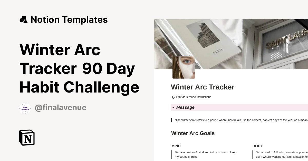Winter Arc Tracker 90 Day Habit Challenge Template by Final Avenue ...