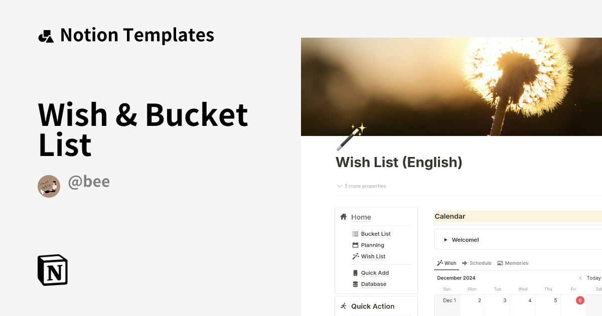 Wish & Bucket List Template | Notion Marketplace