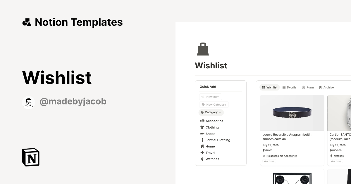 Wishlist Template by Made by Jacob | Notion Marketplace