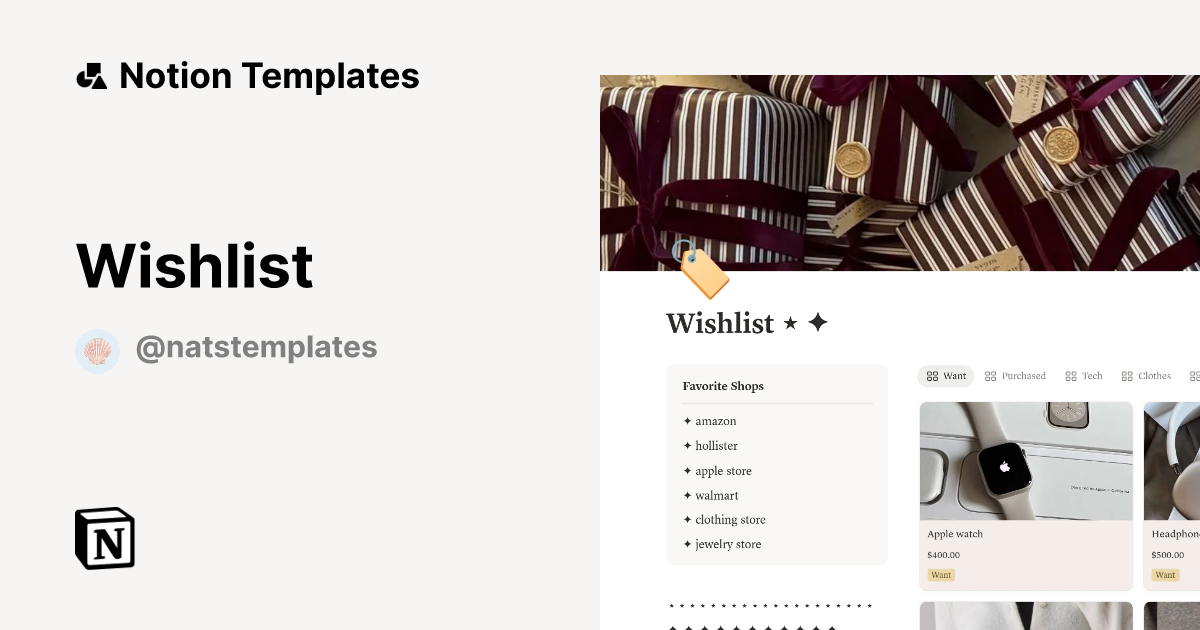 Wishlist Template by natalie 🐚 | Notion Marketplace