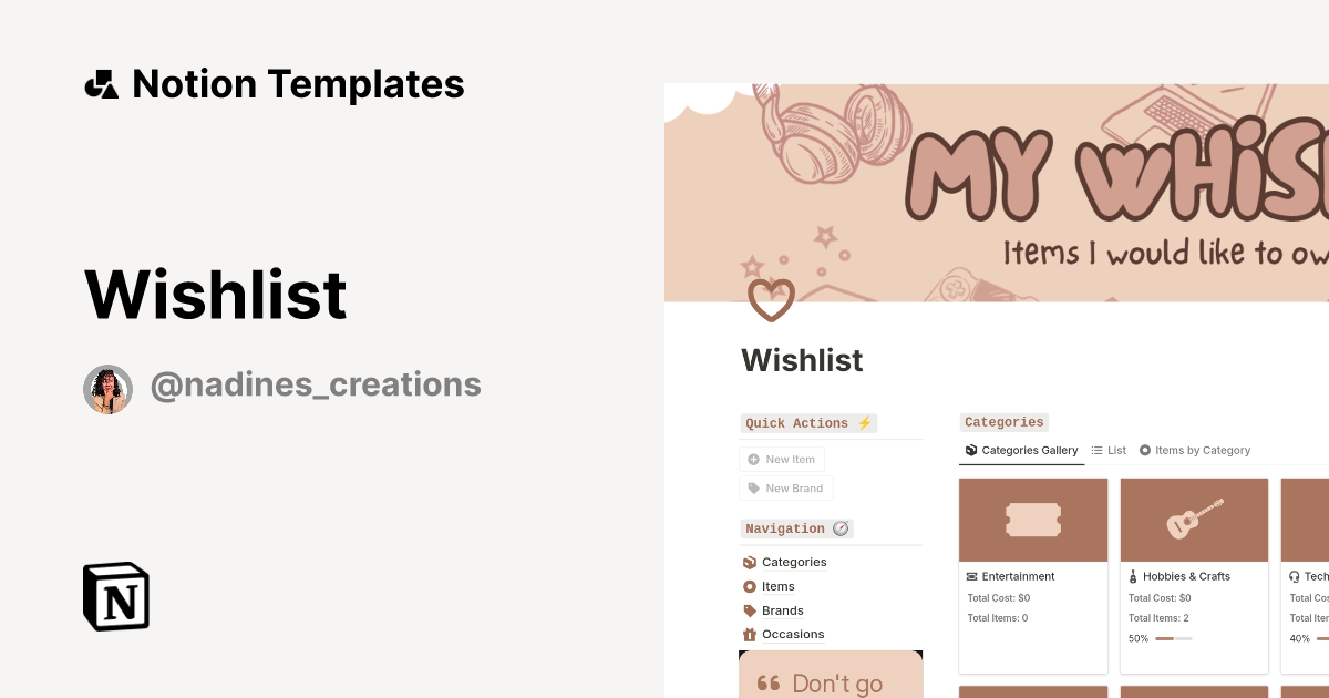 Wishlist Template by Nadine's Creations | Notion Marketplace