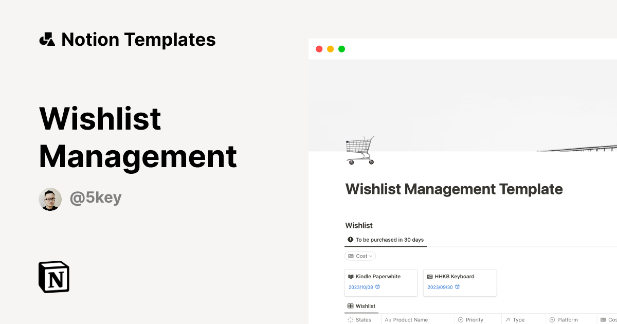 Wishlist Management Template by 5key | Notion Marketplace