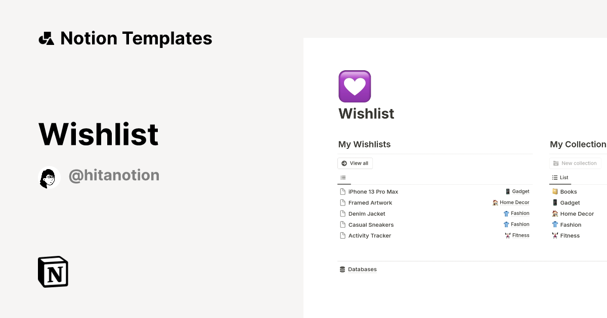 Wishlist Template by HitaNotion | Notion Marketplace