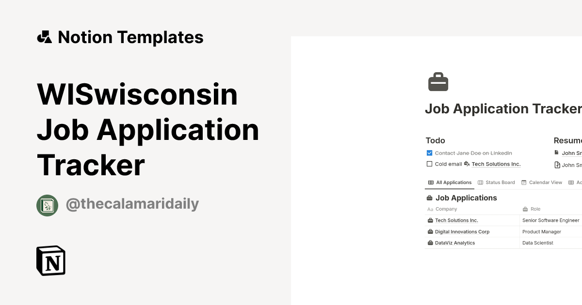 WISwisconsin Job Application Tracker Template by calamari | Notion ...