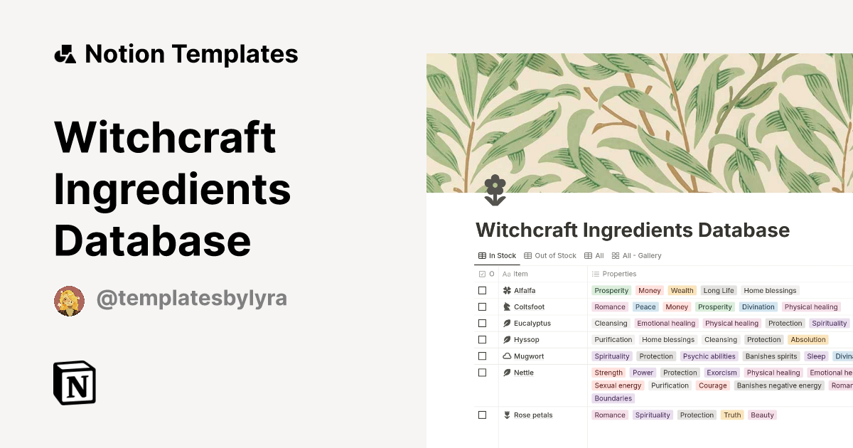 Witchcraft Ingredients Database Template | Notion Marketplace