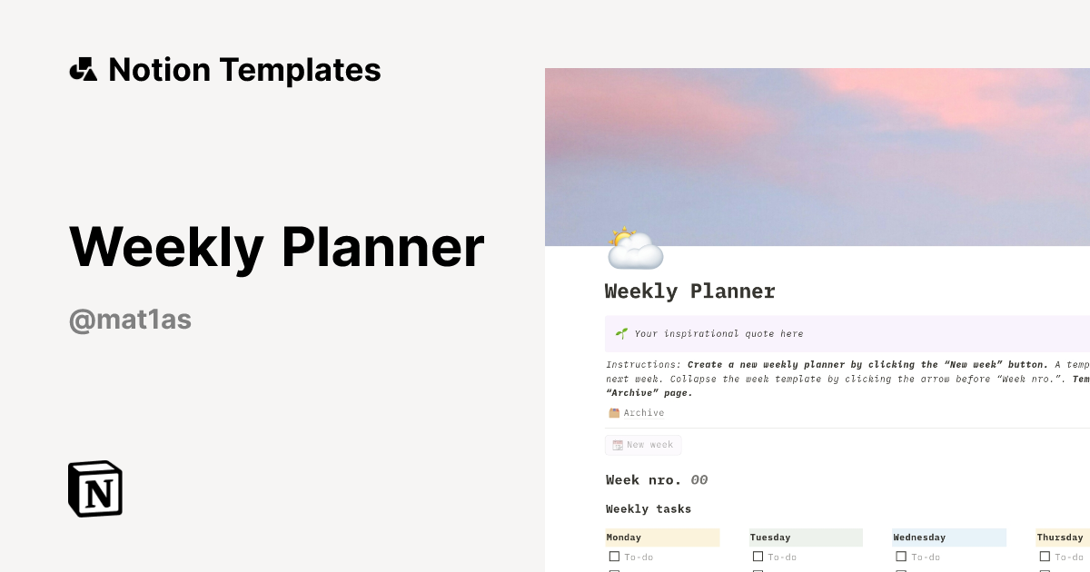 Weekly Planner Template | Notion Marketplace