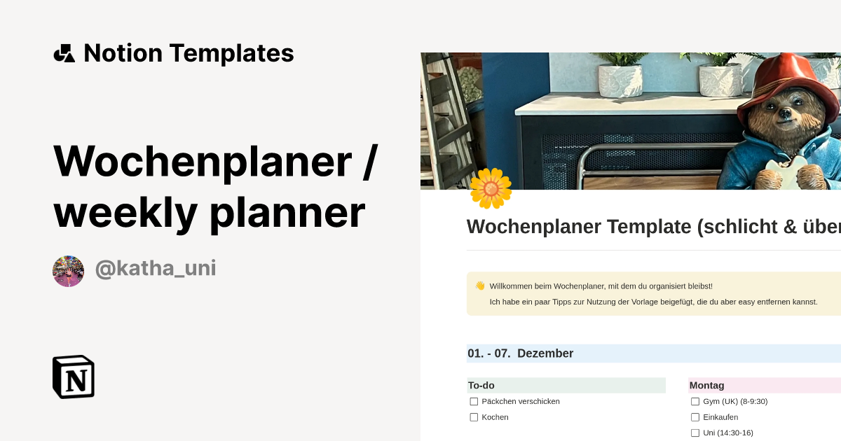Wochenplaner / weekly planner Template | Notion Marketplace