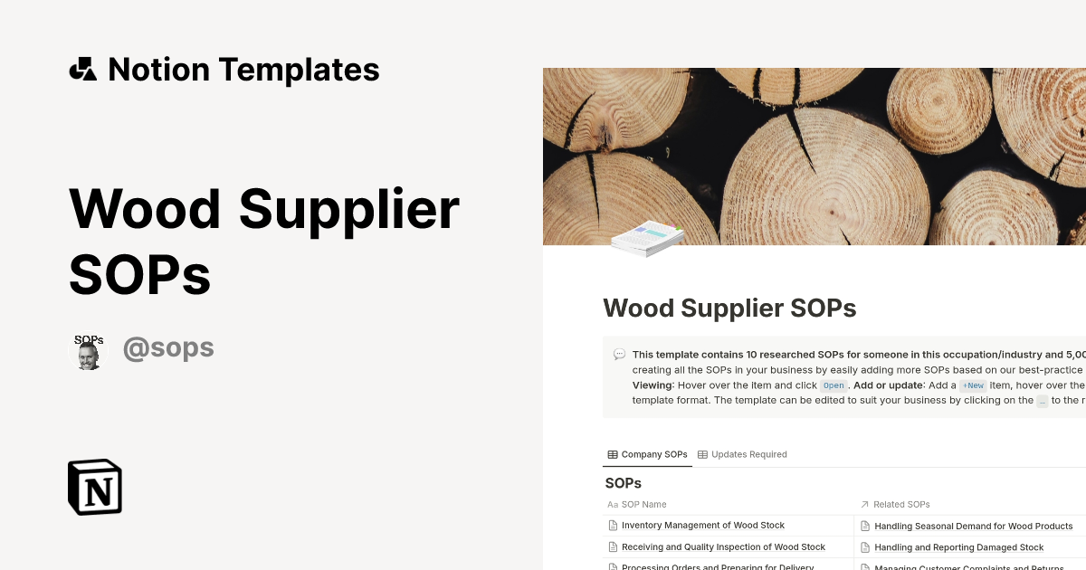 Wood Supplier SOPs Template by SOPs | Notion Marketplace