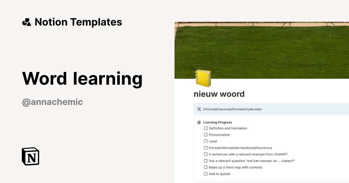 Word learning Template by Anna Kh | Notion Marketplace