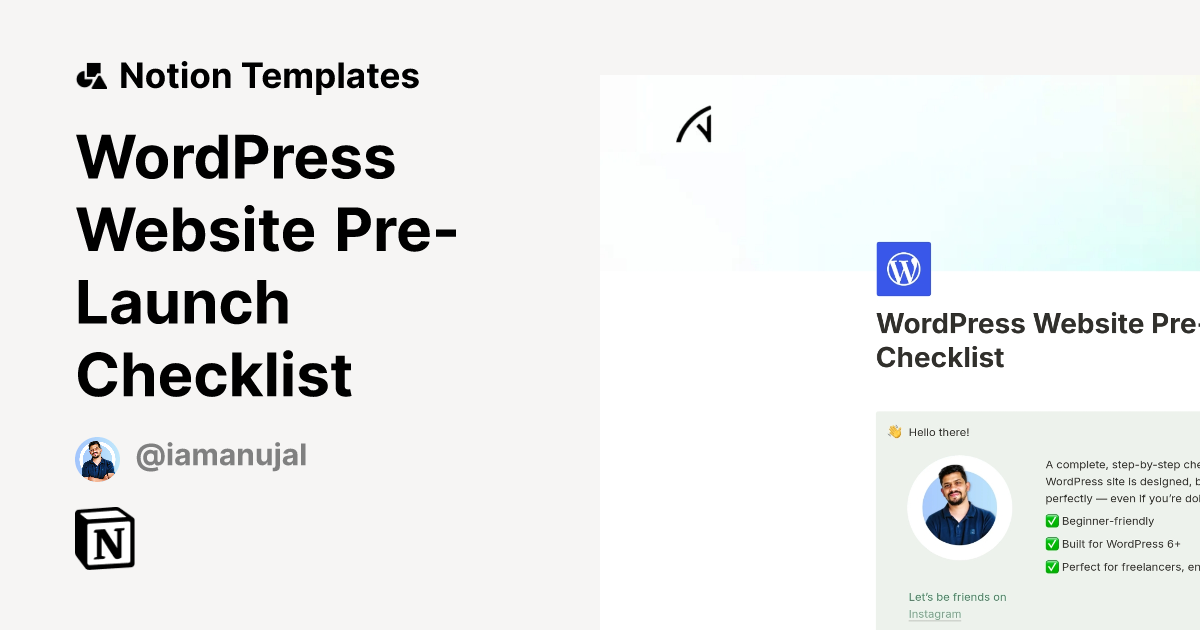 WordPress Website Pre-Launch Checklist Template by Anujal | Notion Marketplace