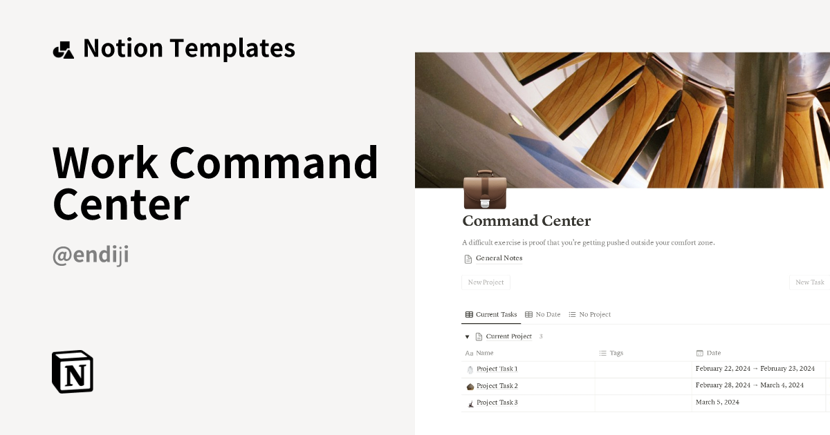 Work Command Center Template by Nick @ Endiji | Notion Marketplace