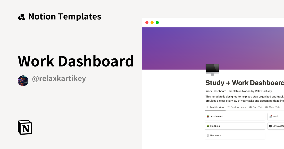 Work Dashboard Template | Notion Marketplace