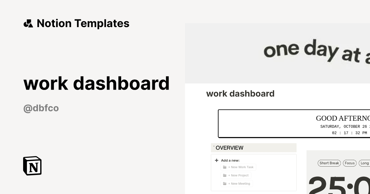 work dashboard Template by DBF Co. | Notion Marketplace