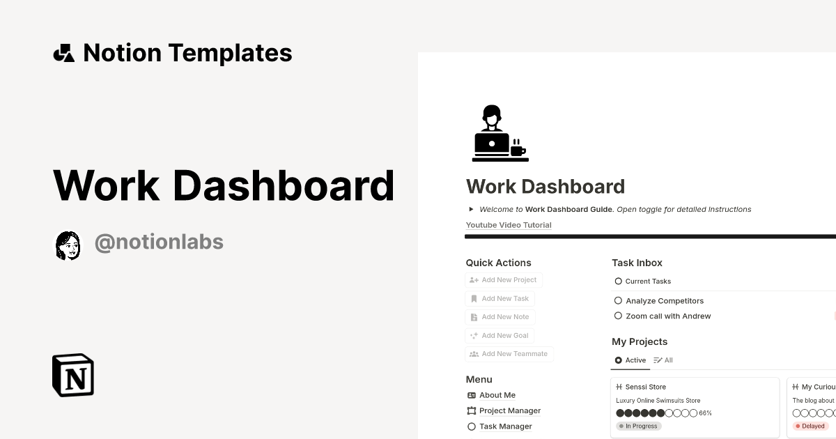 Work Dashboard Template | Notion Marketplace