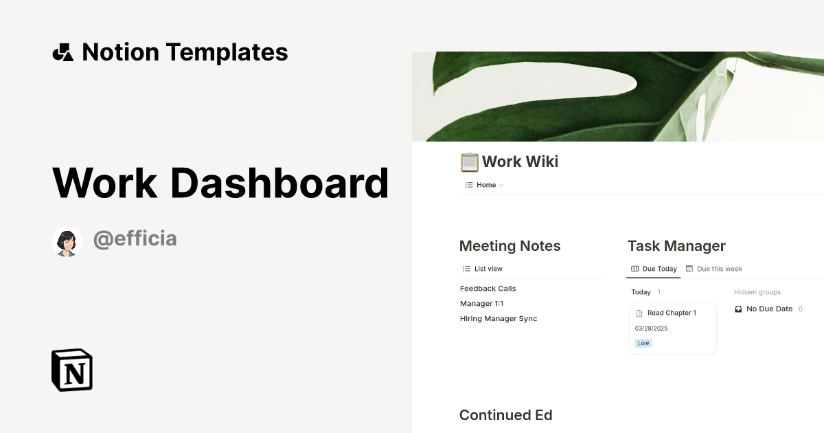 Work Dashboard Template by Efficia | Notion Marketplace