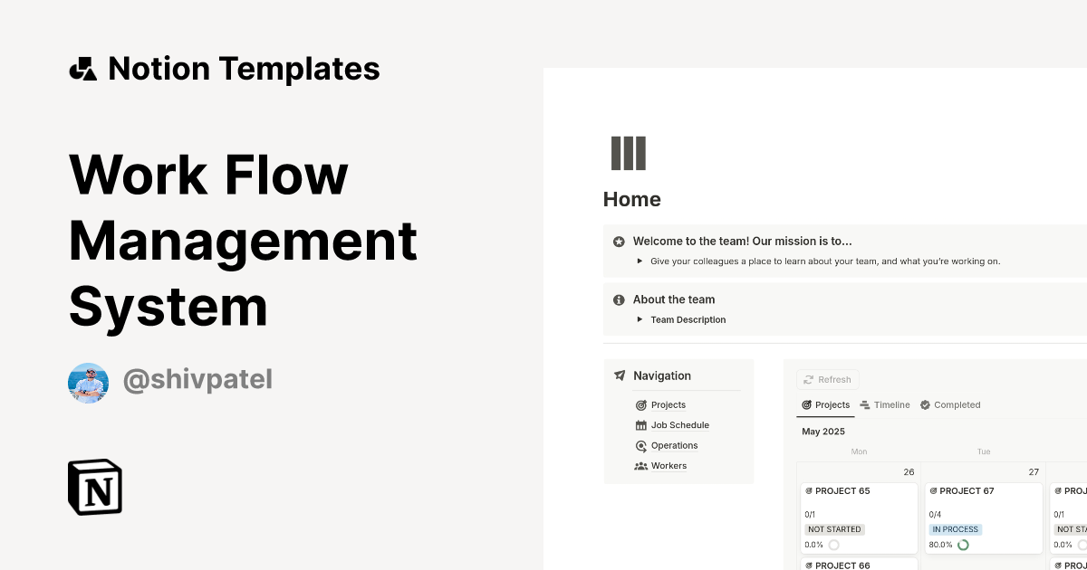 Work Flow Management System Template by Shiv Patel | Notion Marketplace