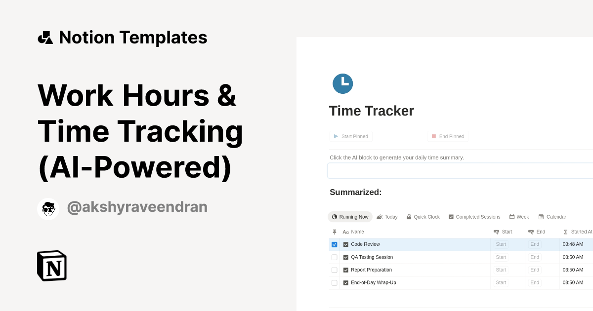 Work Hours & Time Tracking (AI-Powered) Template by Akshay Raveendran ...