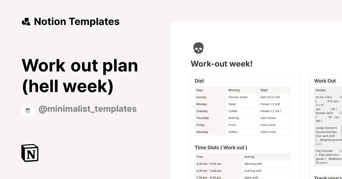 Work out plan (hell week) Template | Notion Marketplace
