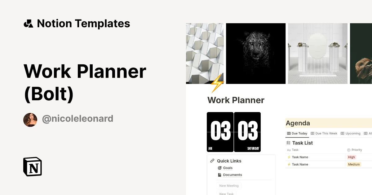 Work Planner (Bolt) Template by Nicole Leonard | Notion Marketplace
