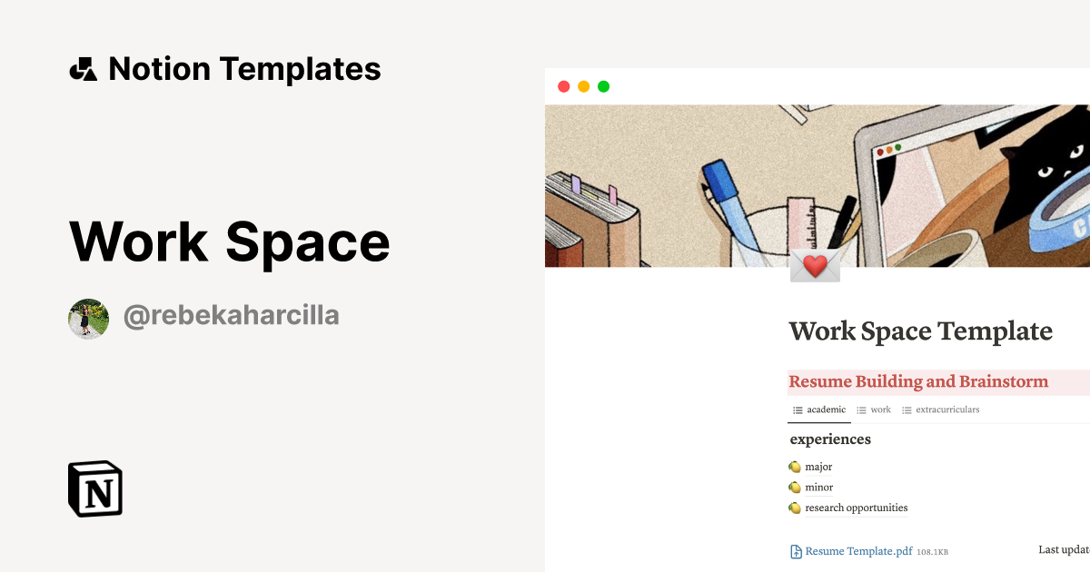 Work Space Template by Rebekah Arcilla | Notion Marketplace