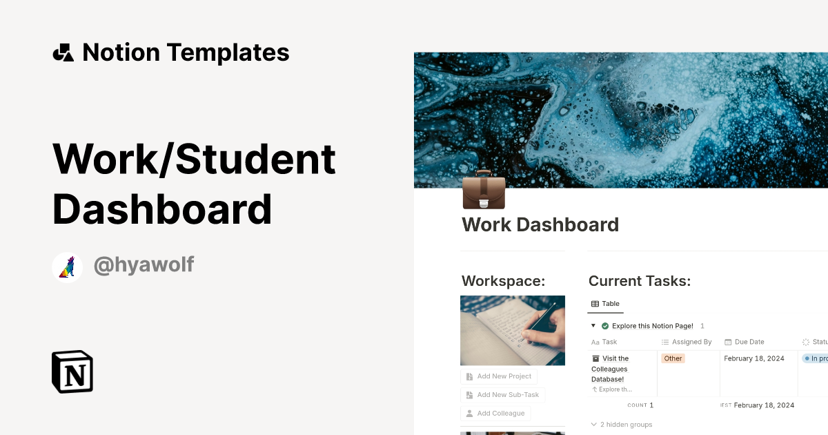 Work/Student Dashboard Template | Notion Marketplace