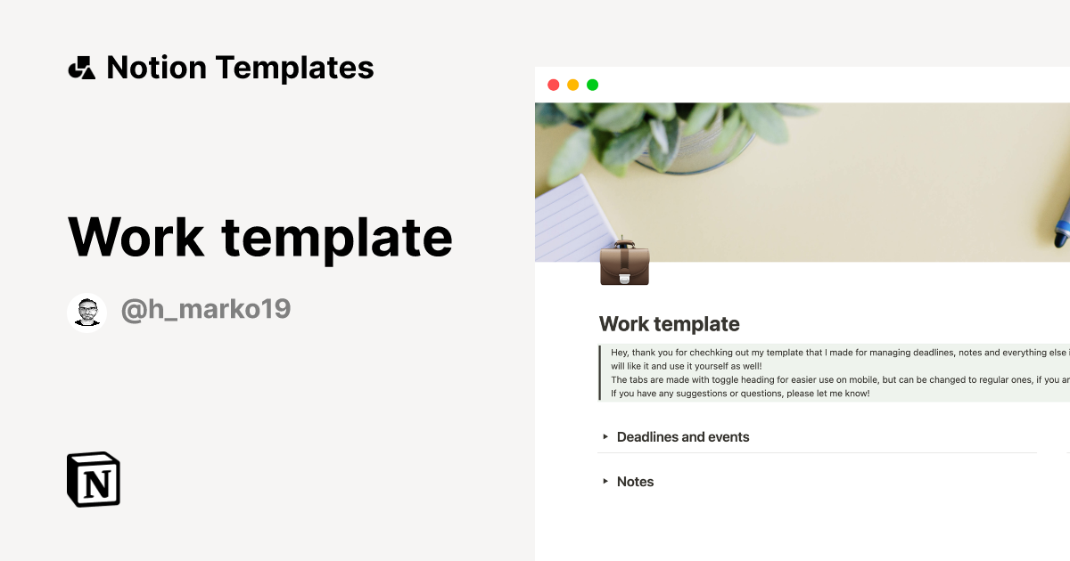 Work template Template by Márkó Horváth | Notion Marketplace