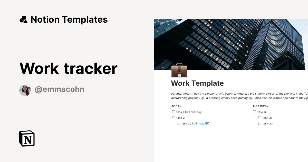 Work tracker Template by Emma Cohn | Notion Marketplace