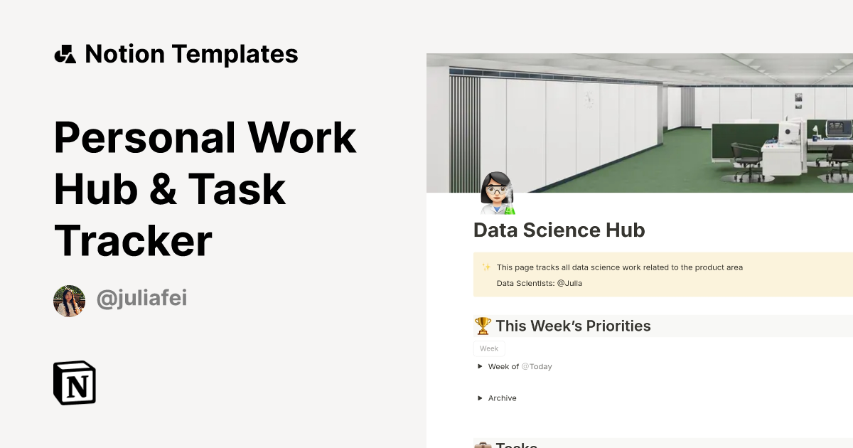 Personal Work Hub & Task Tracker Template by Julia Fei | Notion Marketplace