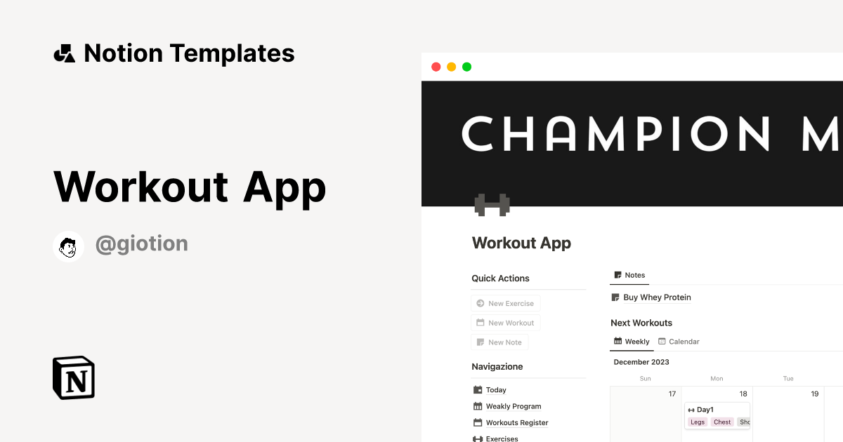 Workout App Template by Giotion | Notion Marketplace