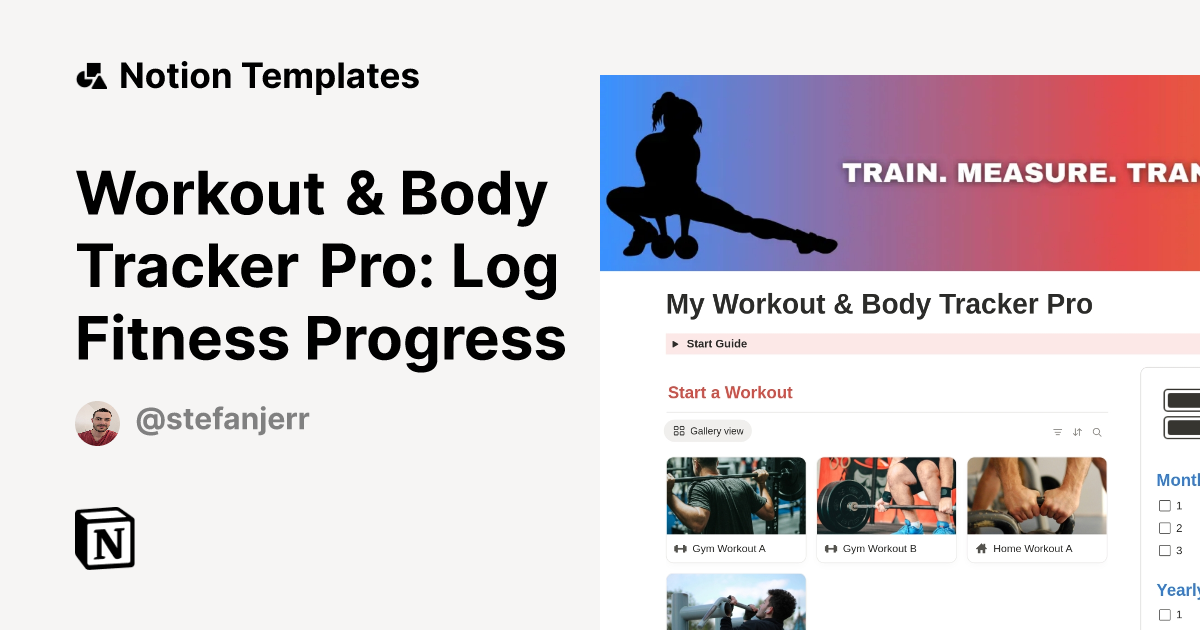 Workout Body Tracker Pro Log Fitness Progress Template By Stefan