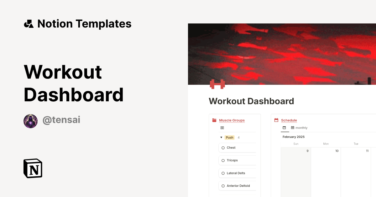 Workout Dashboard Template by Tensai Templates | Notion Marketplace