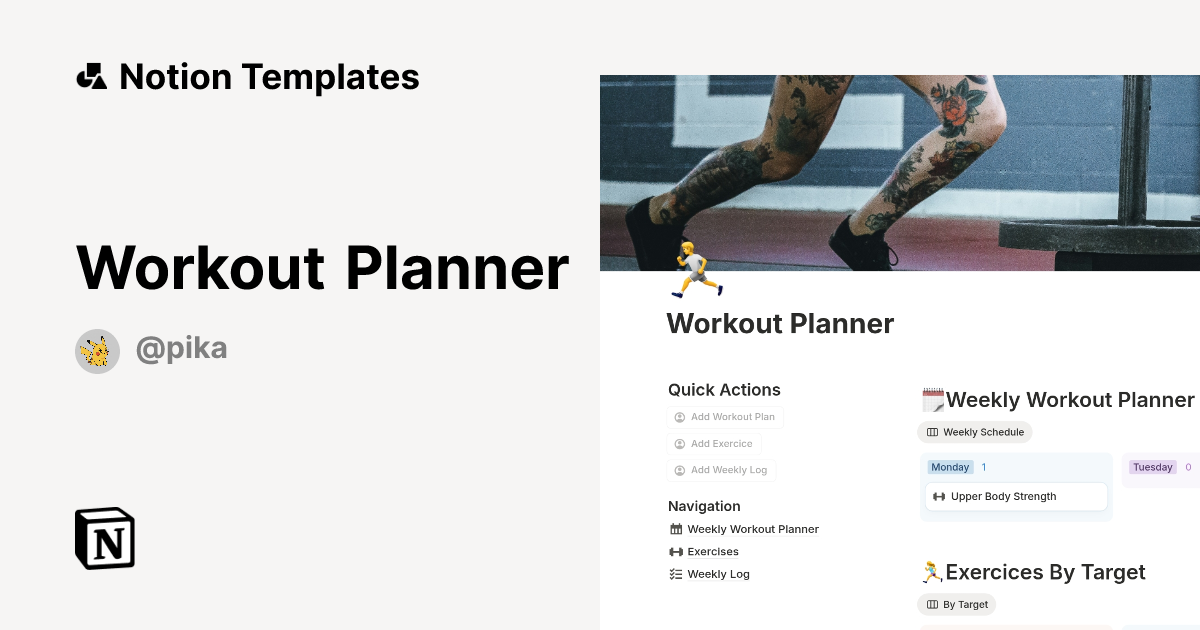 Workout Planner Template by Pika | Notion Marketplace
