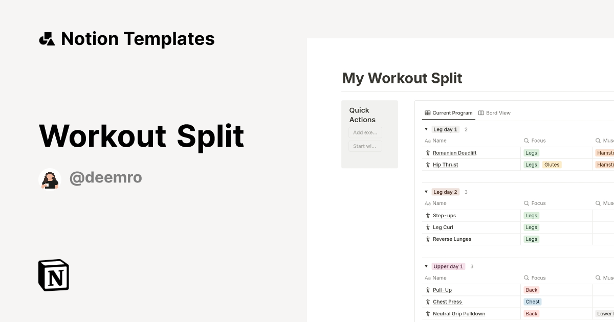 Workout Split Template | Notion Marketplace