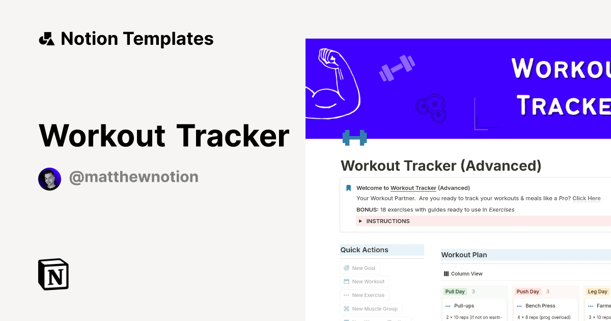 Workout Tracker Template by Mateusz "Matthew" Kubiak | Notion Marketplace