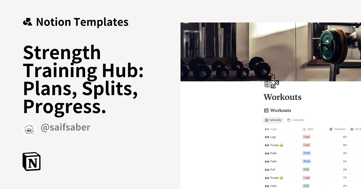 Strength Training Hub: Plans, Splits, Progress. Template | Notion ...