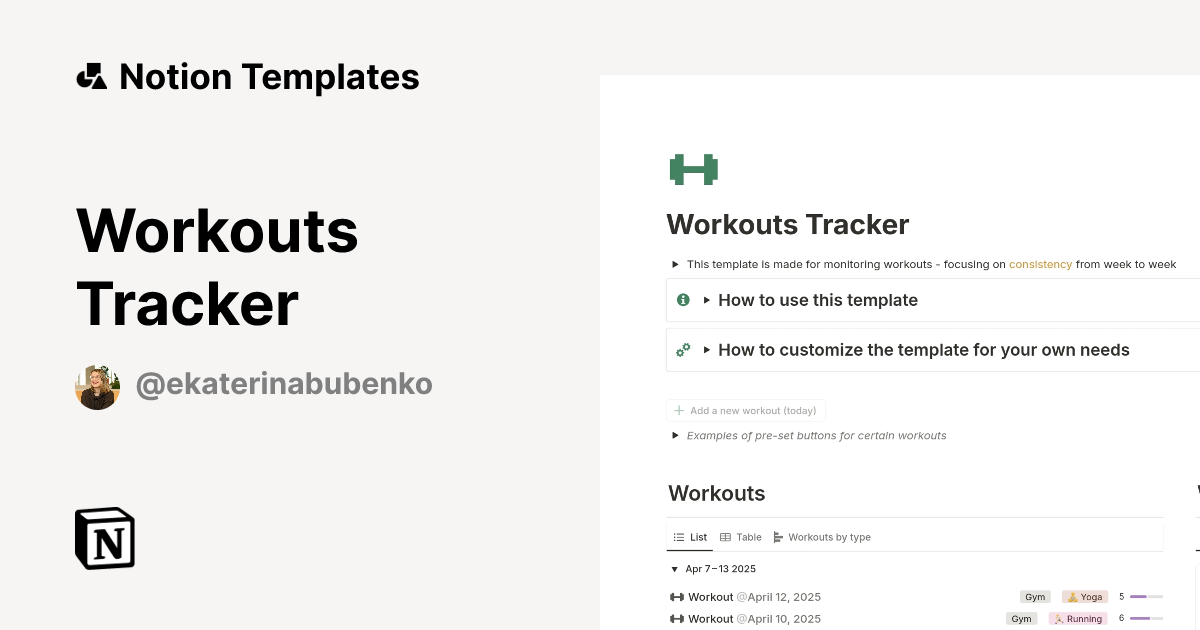 Workouts Tracker Template | Notion Marketplace