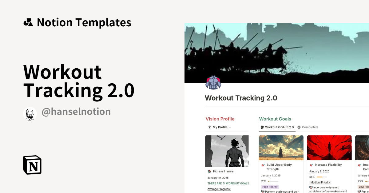 Workout Tracking 2.0 Template by Hansel Systems | Notion Marketplace