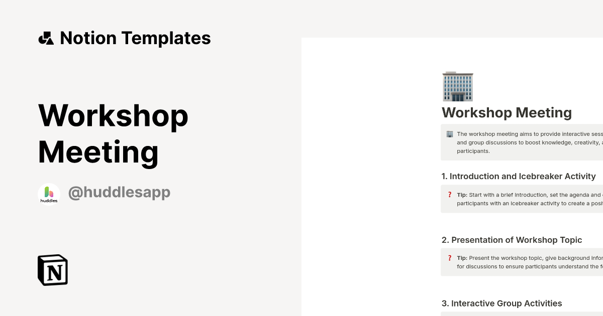 Workshop Meeting Template by Huddles.app | Notion Marketplace