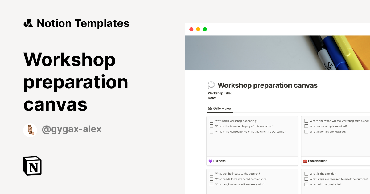 Workshop preparation canvas Template by Alex | Notion Marketplace